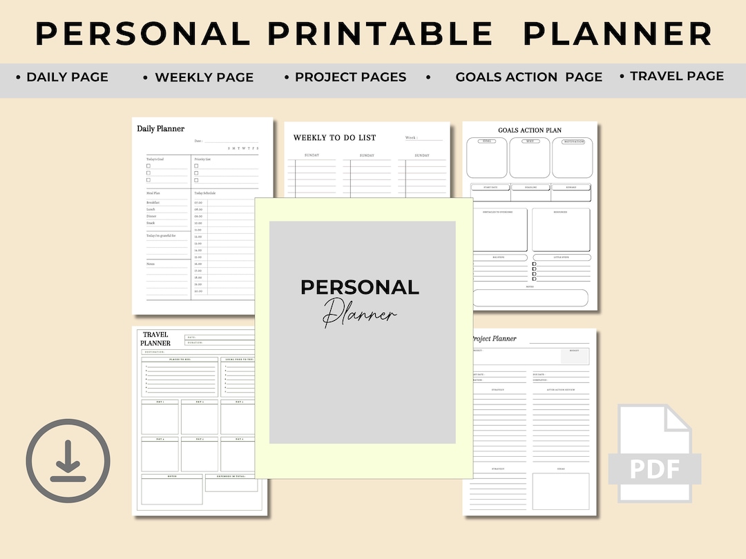 Printable Personal Planner Minimalist Design, Instant PDF, Essential ...