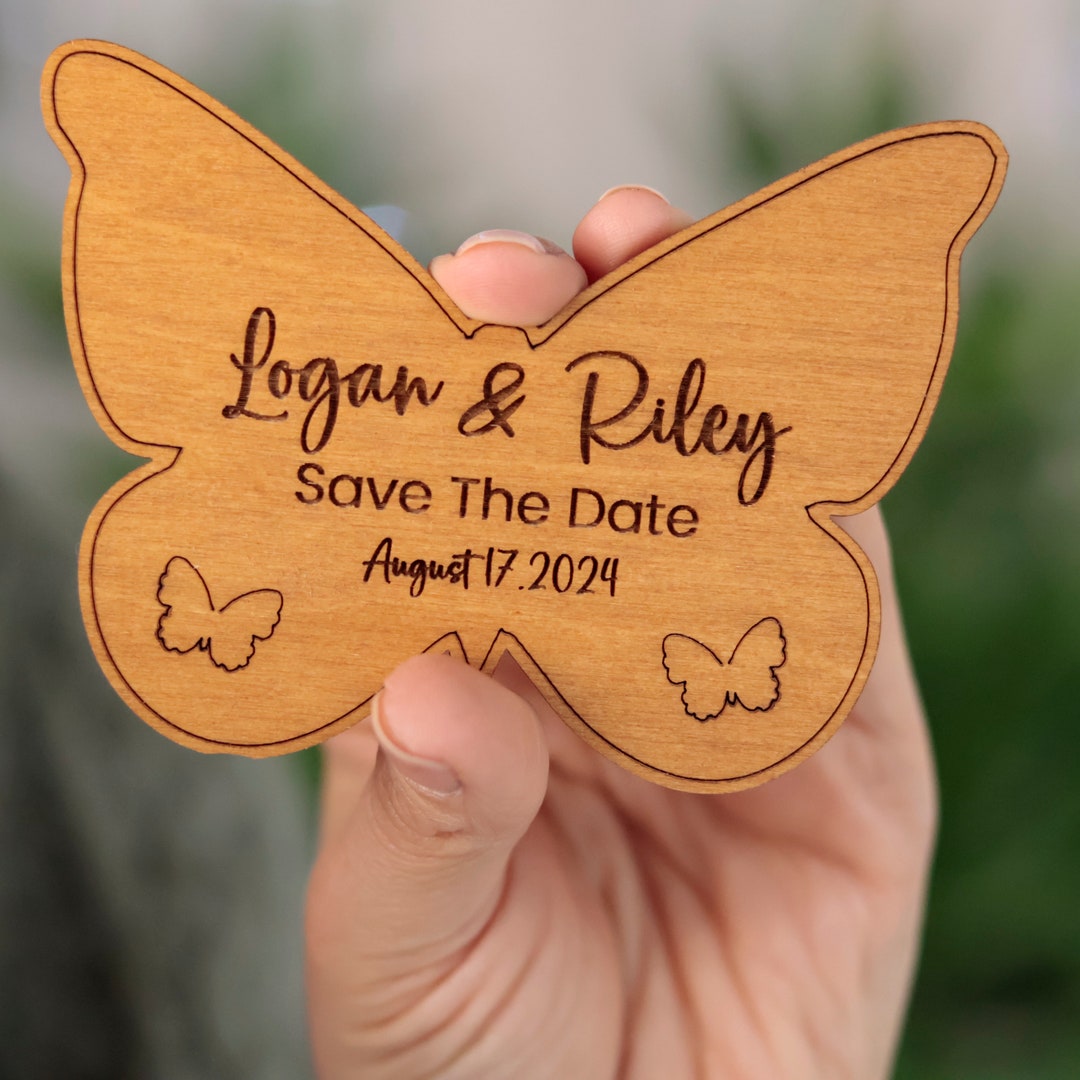50 Personalized Butterfly Save the Date Magnets Wooden Wedding ...