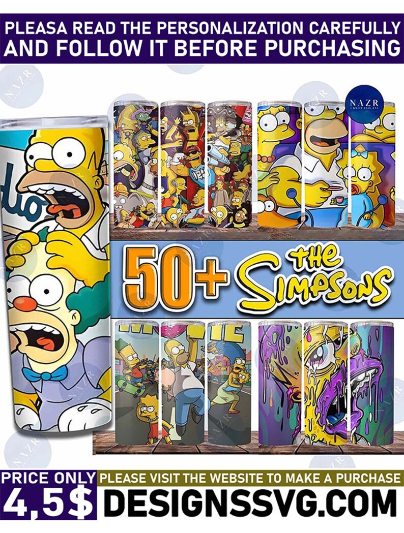 50 Simpsons Tumbler Bundle, Bundle Digital Design, Cartoon Tumbler 20oz ...