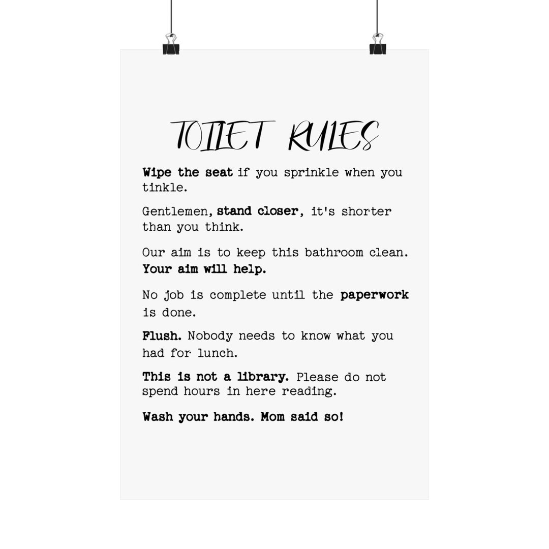 Funny Toilet Rules Matte Vertical Posters | Funny Saying Poster ...