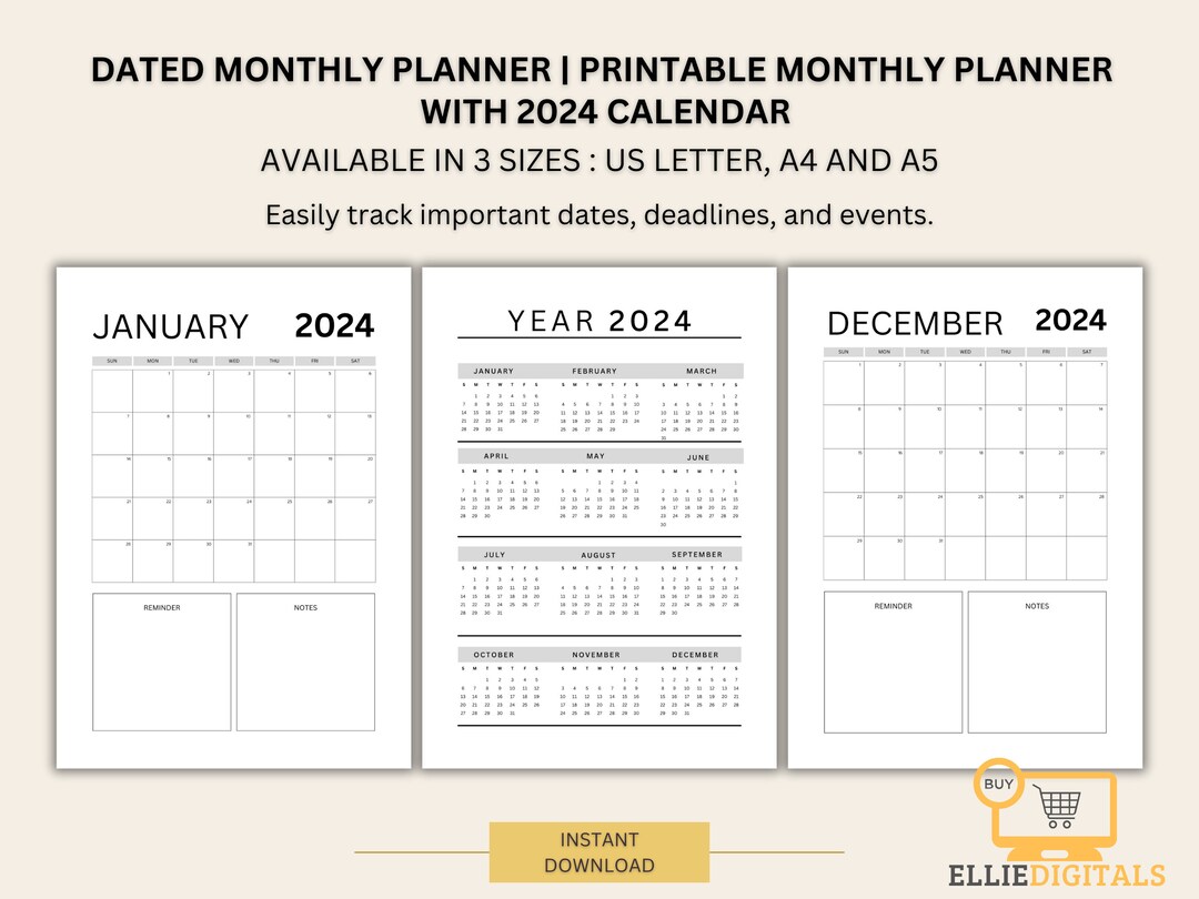Dated Monthly Planner Printable Monthly Planner With 2024 Calendar ...