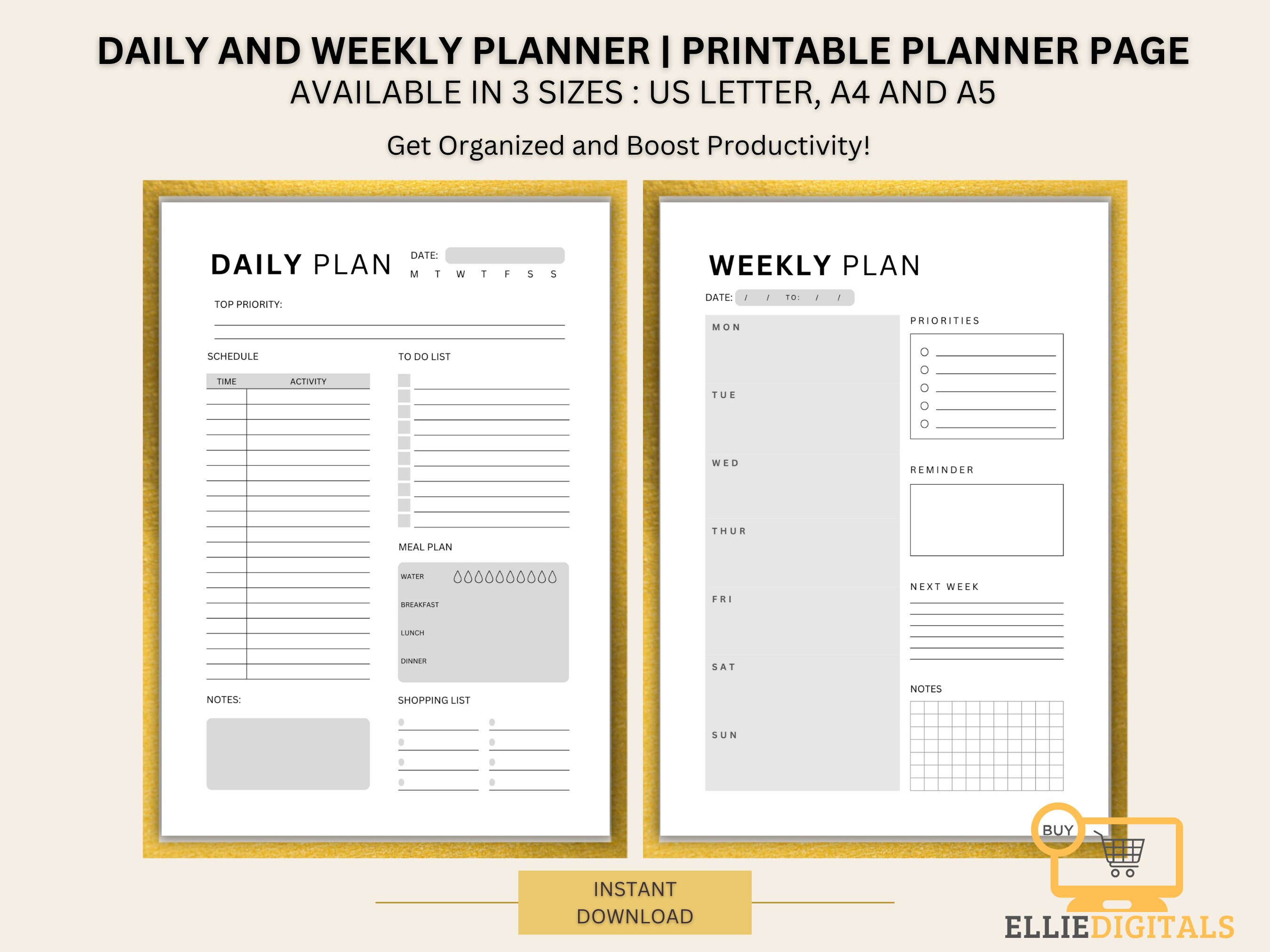 Daily and Weekly Planner Printable Planner Page Work From Home Planner ...