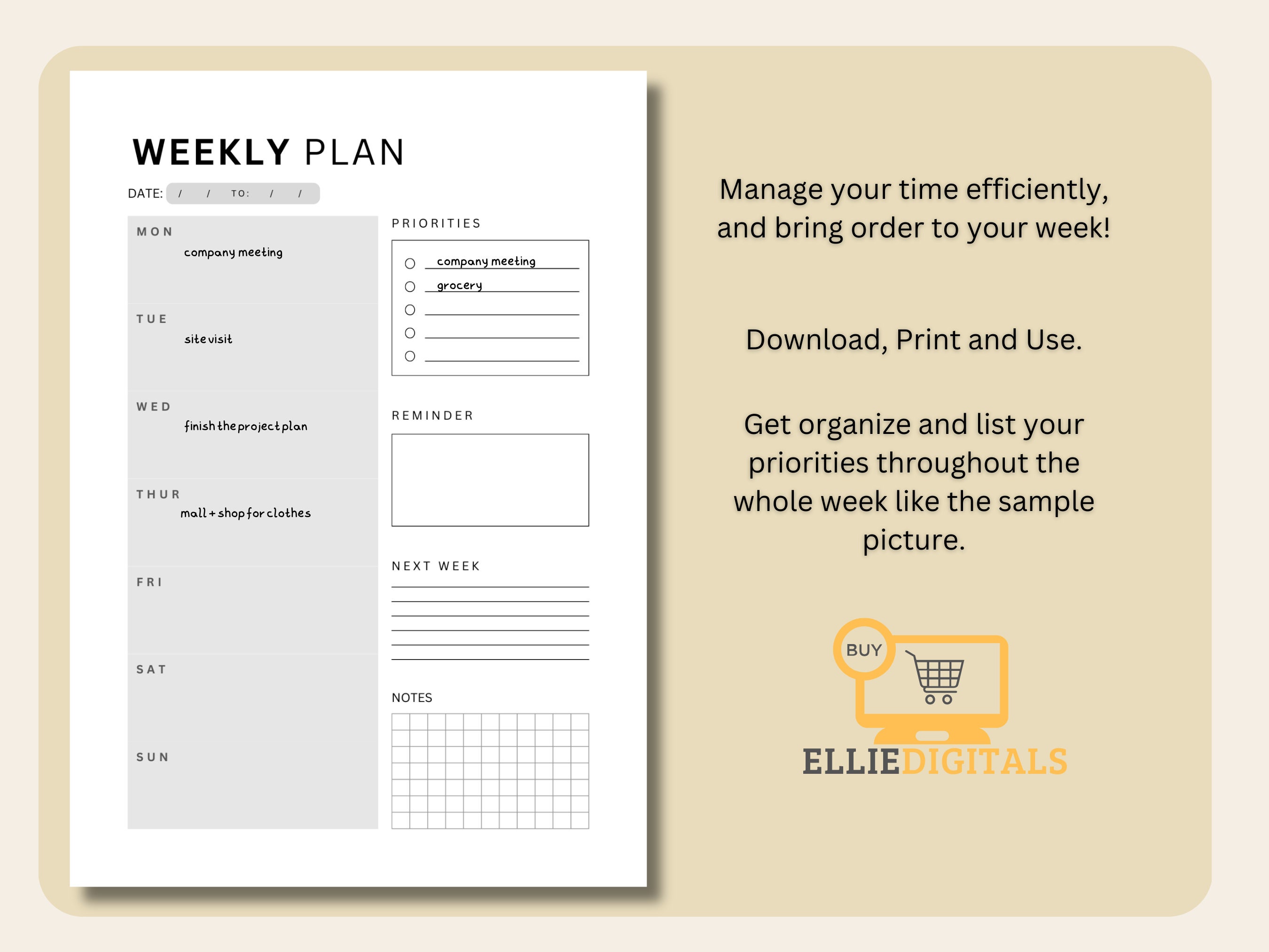 Daily and Weekly Planner Printable Planner Page Work From Home Planner ...