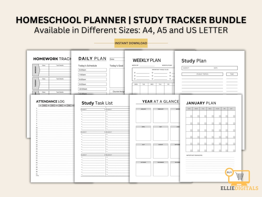 Homeschool Planner Printable Study Planner Bundle Lesson Plan Subject ...