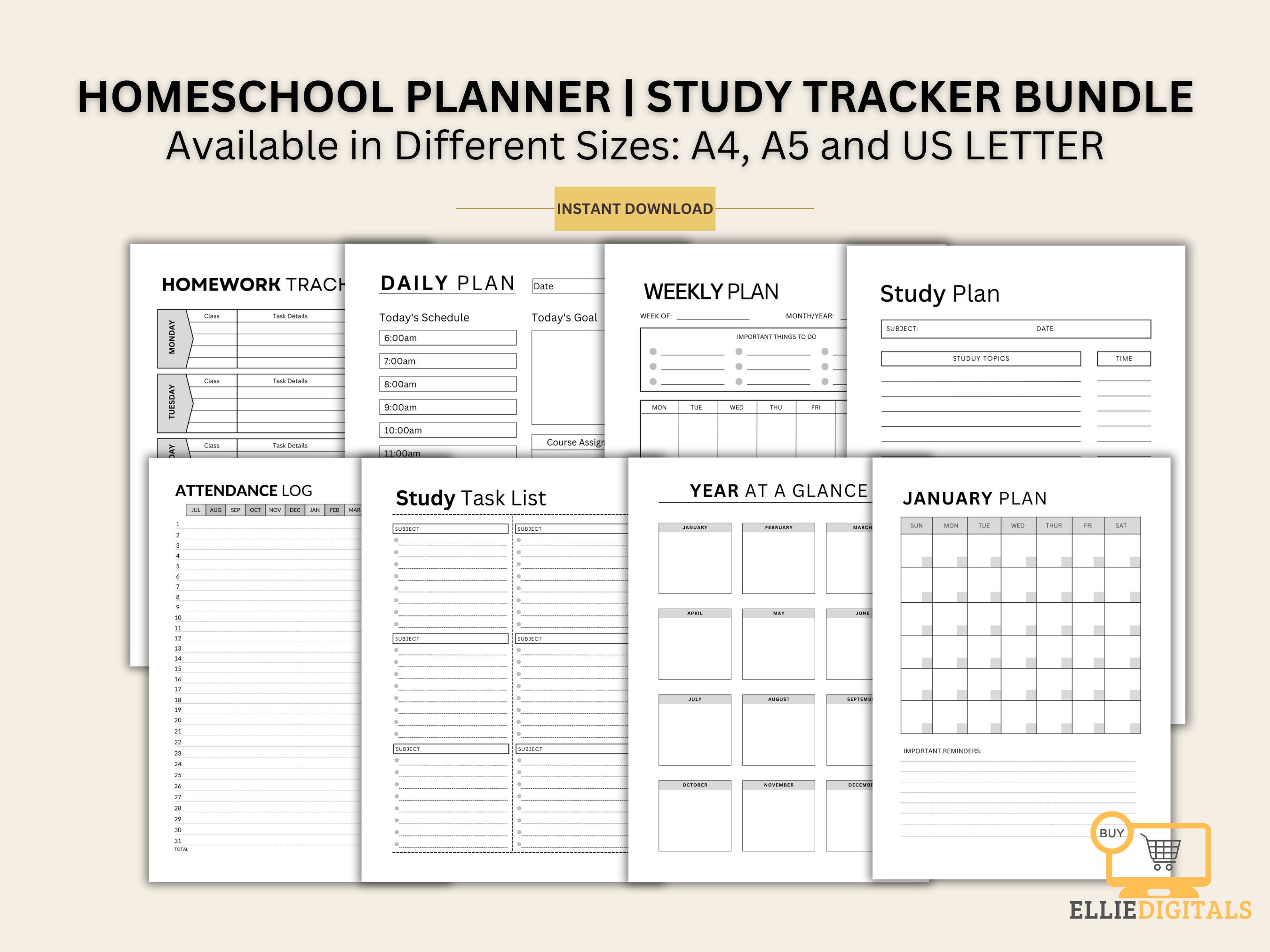 Homeschool Planner Printable Study Planner Bundle Lesson Plan Subject ...