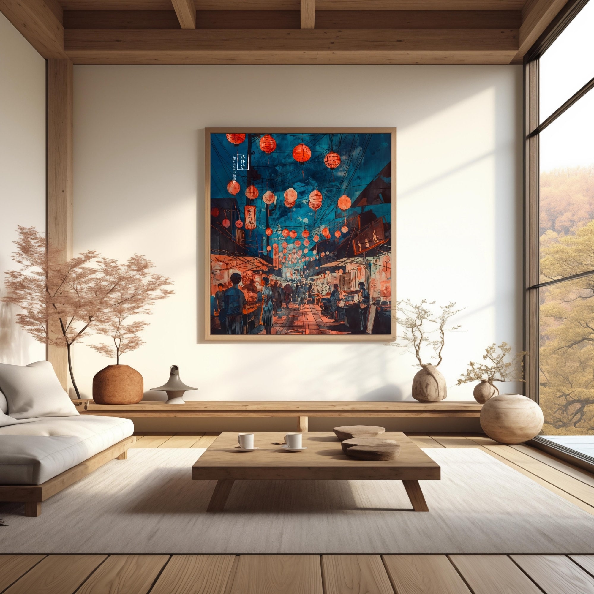 Vintage Japanese Street Lanterns Zen Art Digital Asian Market Peaceful ...