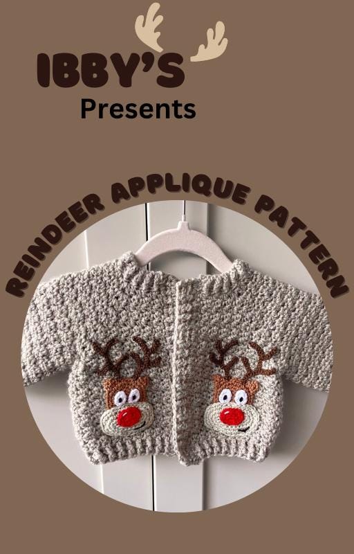 Crochet Reindeer Applique Pattern | Pattern for Cardigan is NOT ...