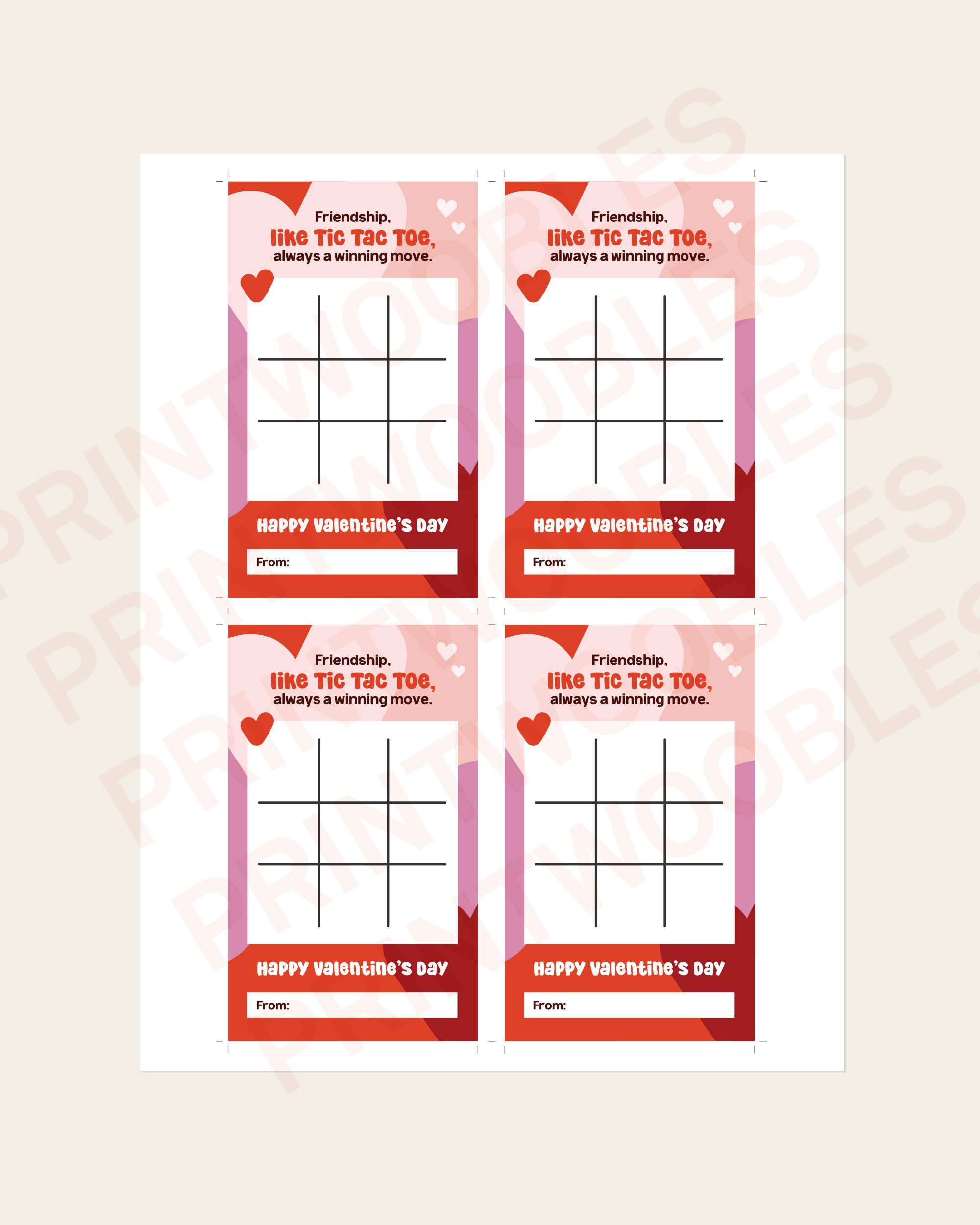 Valentine's Day Tic Tac Toe Card | Instant Digital Download | Kid's ...