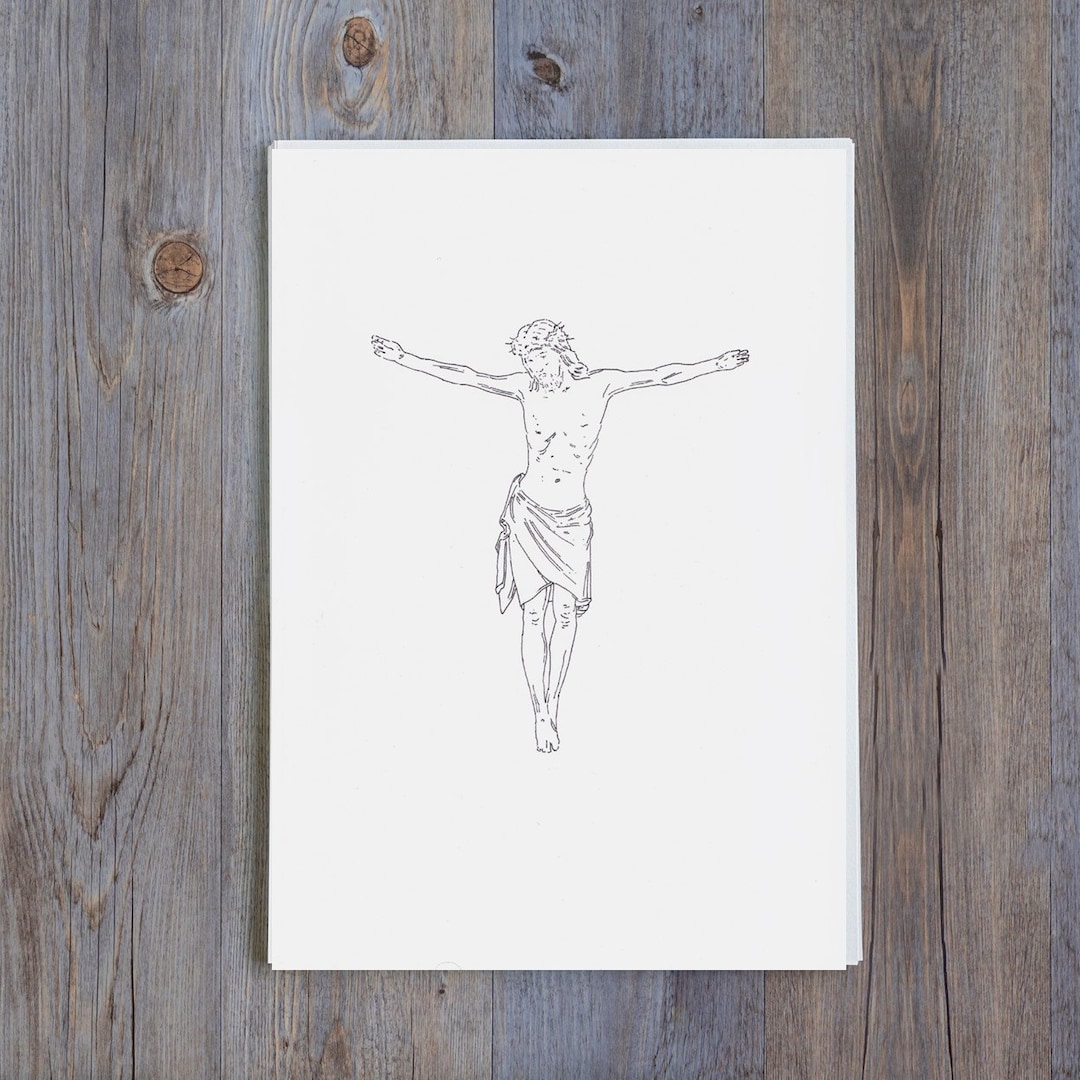 Jesus Crucifixion Line Art Print A4. Based on a Small Sculpture by ...