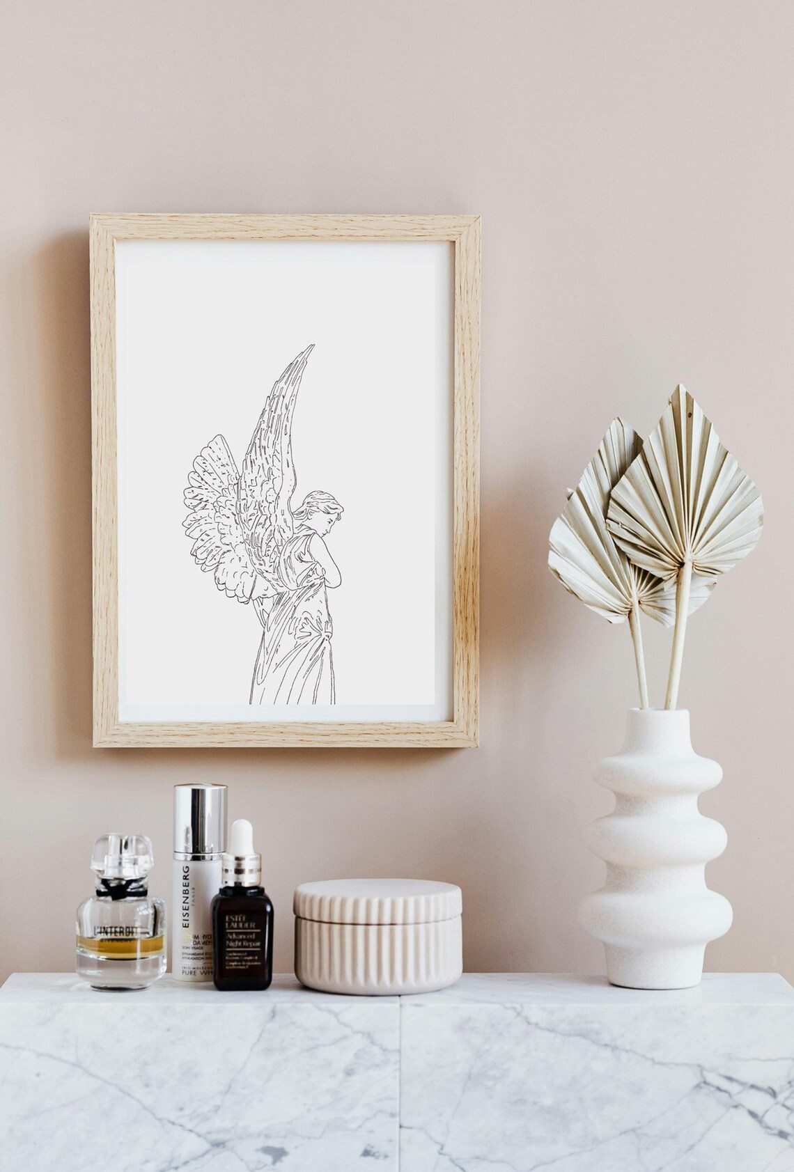 Guardian Angel Line Art. Angel Wings Picture Gift of Caring Wall Art ...