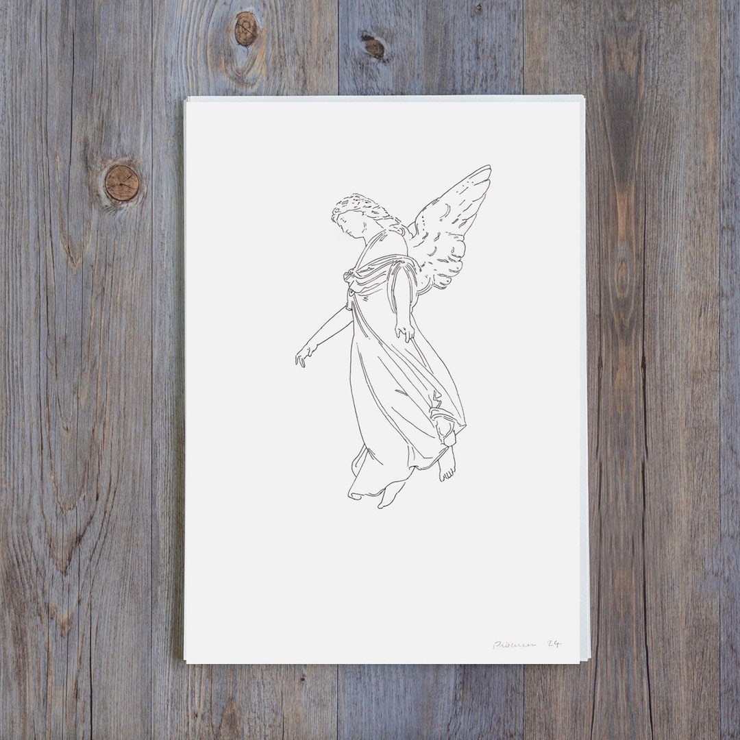 Angel in Flight. Guardian Angel Line Art. Signed Original Print ...