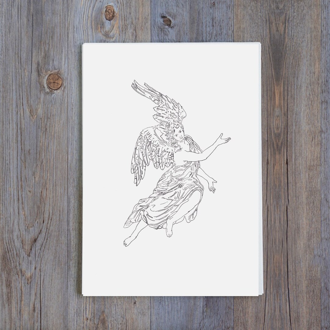 Angel Flying Picture Guardian Angel Wings Wall Art Angel Line Drawing ...