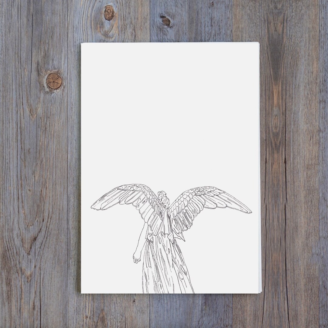 Guardian Angel Line Drawing Pen & Ink. Angel Wings Gift of Caring Wall ...