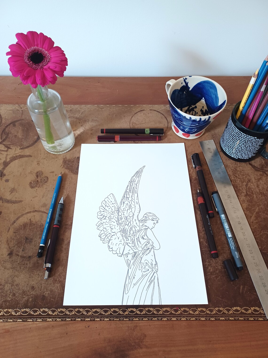 Guardian Angel Line Art. Angel Wings Picture Gift of Caring Wall Art ...