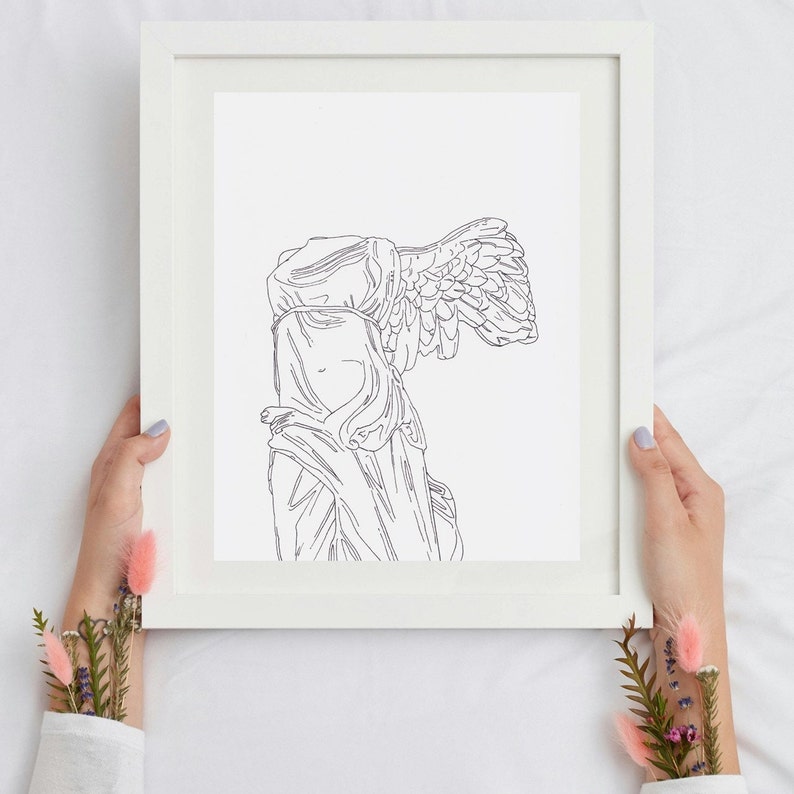 Angel Winged Victory of Samothrace Angel Line Art Angel Wings Wall Art ...