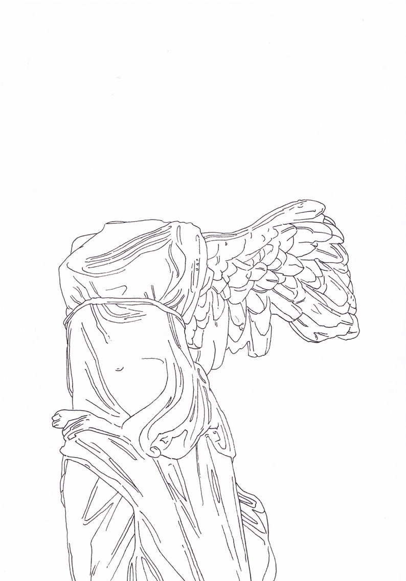 Angel Winged Victory of Samothrace Angel Line Art Angel Wings Wall Art ...