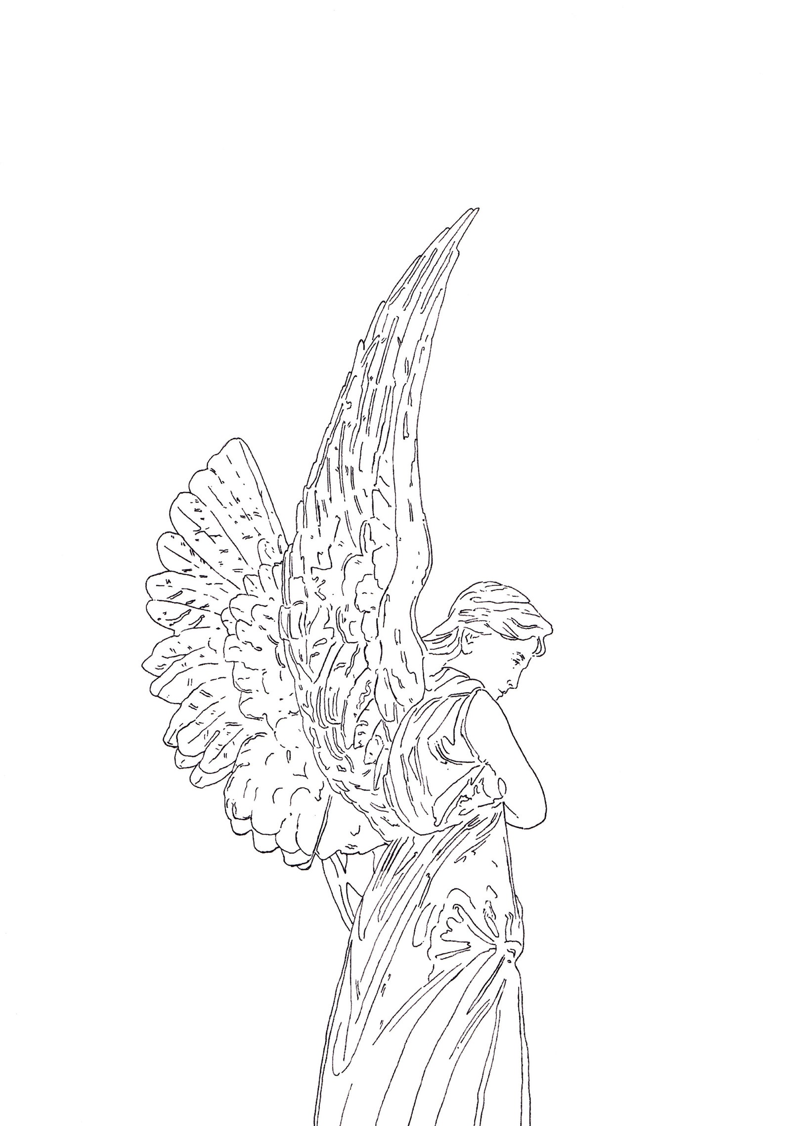 Guardian Angel Line Art. Angel Wings Picture Gift of Caring Wall Art ...