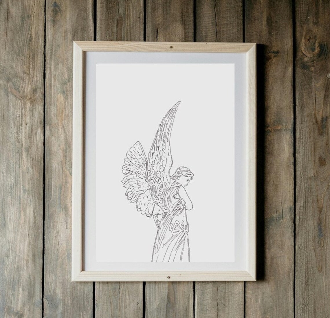 Guardian Angel Line Art. Angel Wings Picture Gift of Caring Wall Art ...