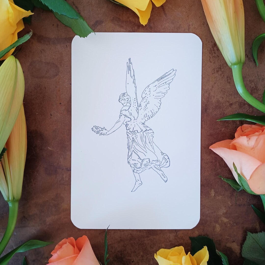 Angel in Flight Angel Drawing Guardian Angel Wings Wall Art A4 Angel ...