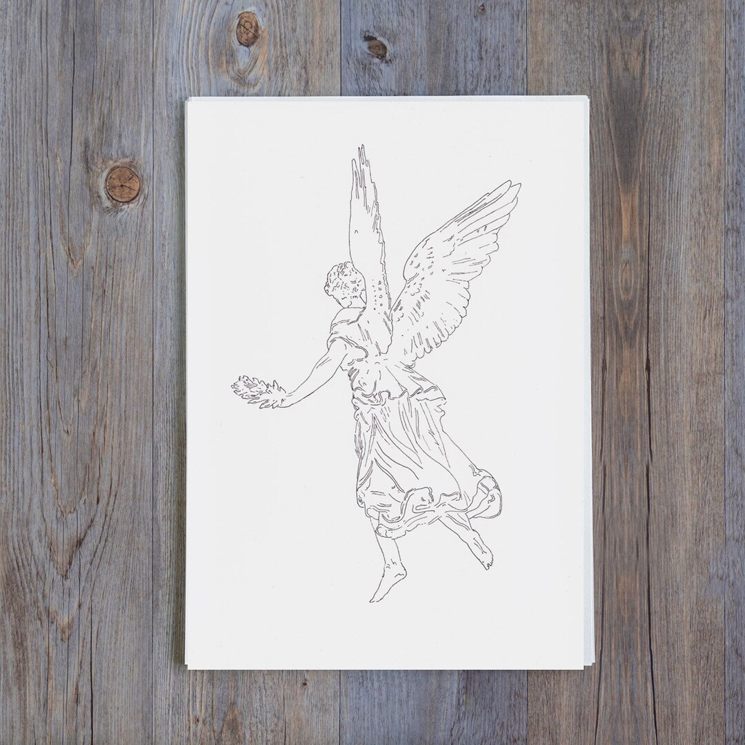 Angel in Flight Angel Drawing Guardian Angel Wings Wall Art A4 Angel ...