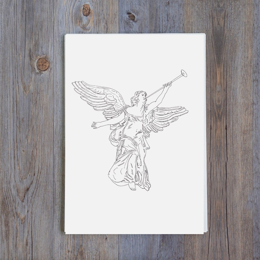 Angel With Trumpet, Digital Download Celestial Angel Line Art Angel ...