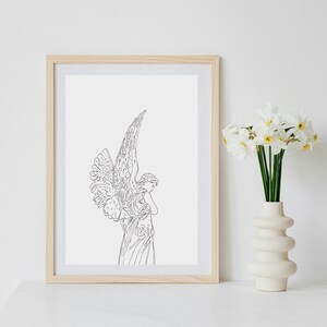 Guardian Angel Line Art. Angel Wings Picture Gift of Caring Wall Art ...