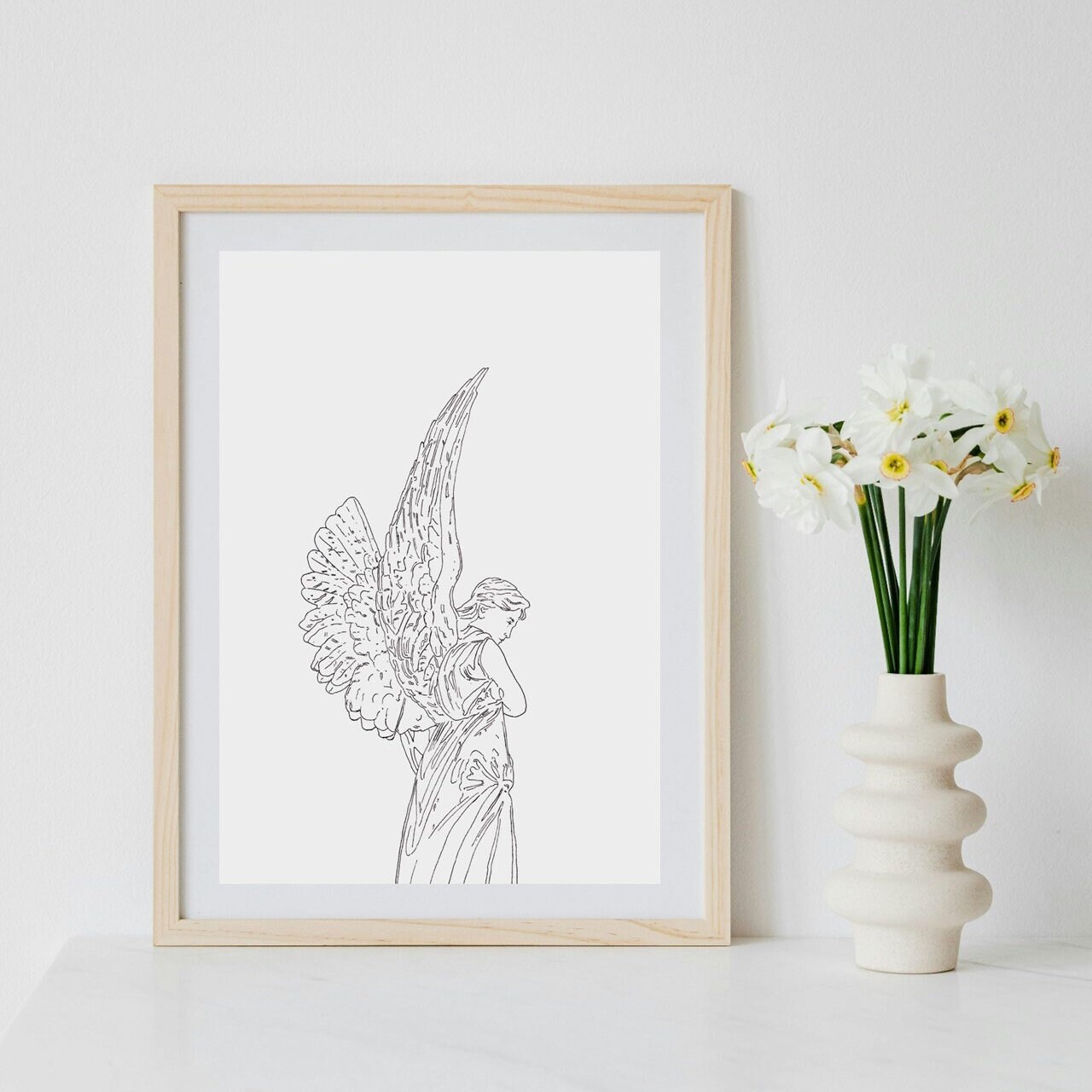 Guardian Angel Line Art. Angel Wings Picture Gift of Caring Wall Art ...