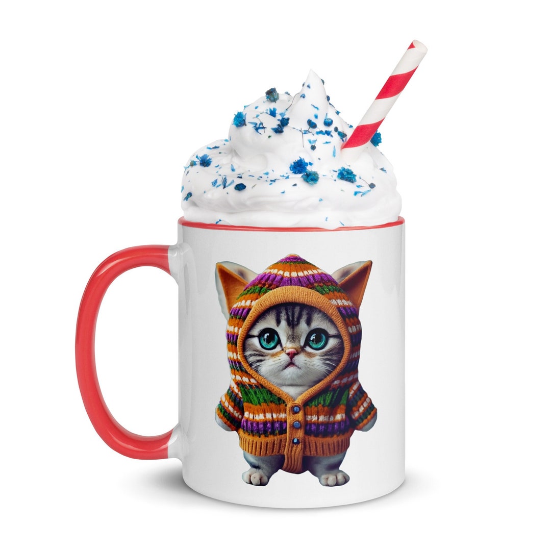 Cute Cat Kitty Mug With Color Inside Drinkware Coffee Cup Coffee Mug - Etsy