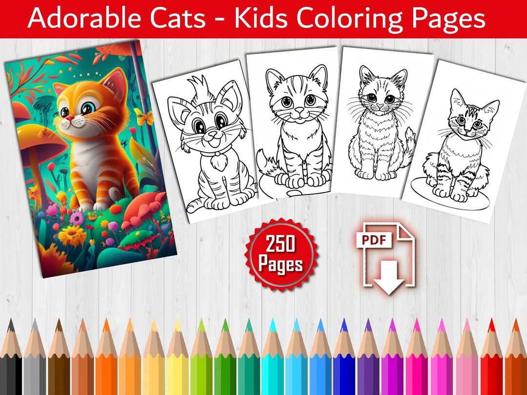 Adorable Cats Kids Coloring Pages Instant Digital Download,cats ...