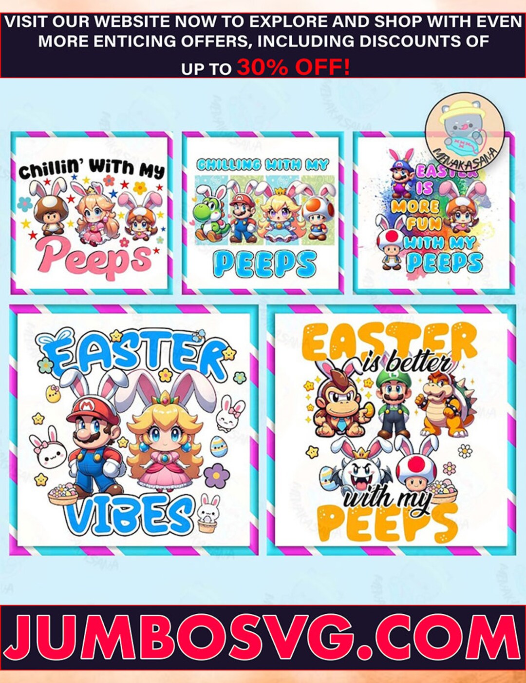 10 Super Mario Character Bunny PNG, Easter Chibi Cartoon PNG, Easter ...