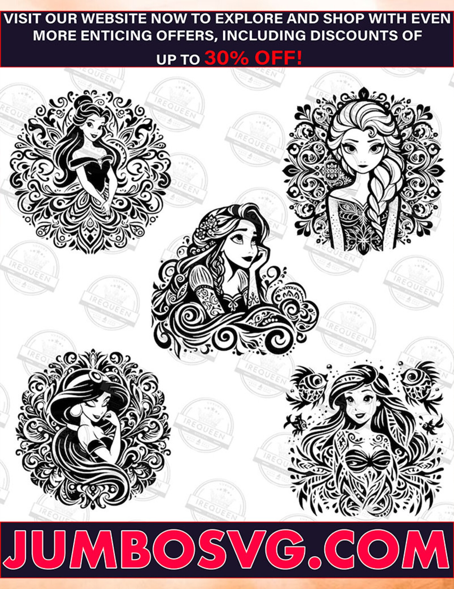 10 Cartoon Princess Svg Bundle, Princess Cartoon Svg, Intricate Weeding ...