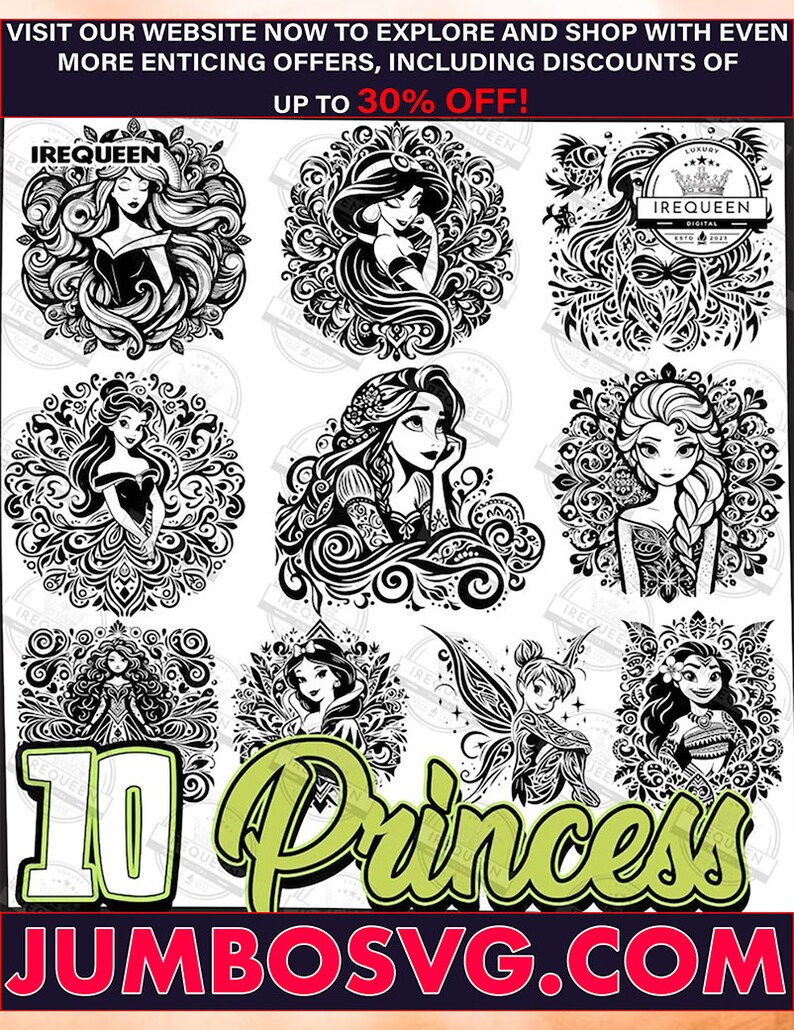 10 Cartoon Princess Svg Bundle, Princess Cartoon Svg, Intricate Weeding ...