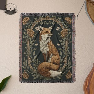 Woven Tapestry Fox Blanket for Dark Academia Decor and Cottagecore ...