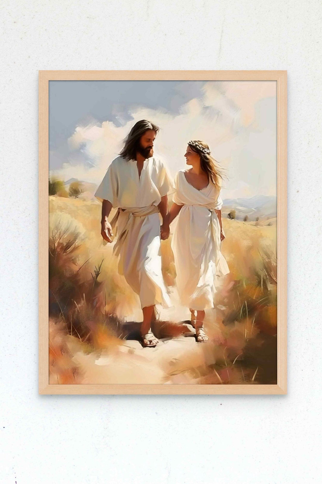 Jesus Christ Walking With Girl, Jesus Holding Woman's Hand, Christian Art, Bible Wall Art ...