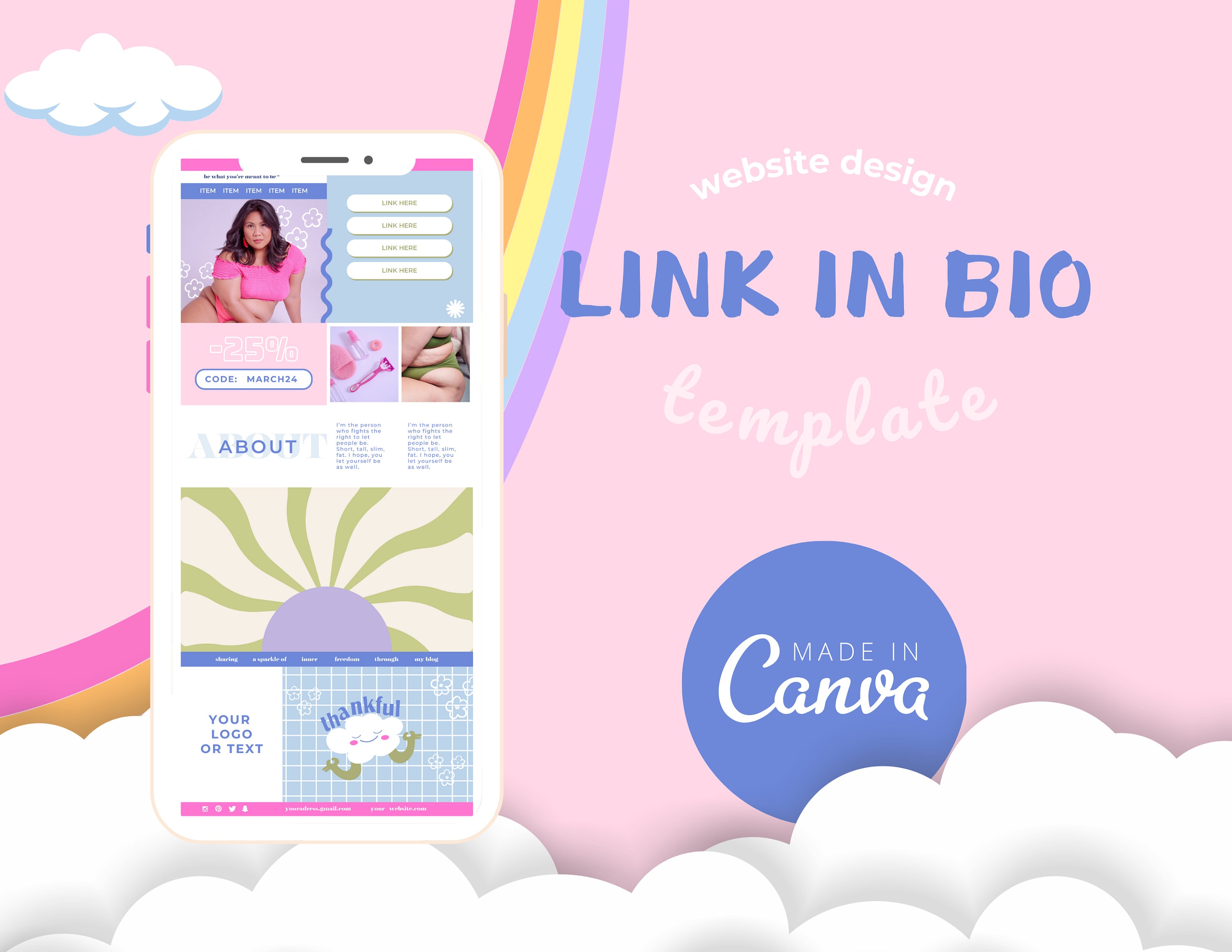 Link in Bio Template Canva, Social Media Website Colorful Links Website ...