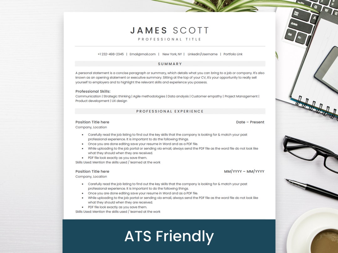 ATS Friendly Resume Template, Word and Pages Resume, ATS Compatible ...