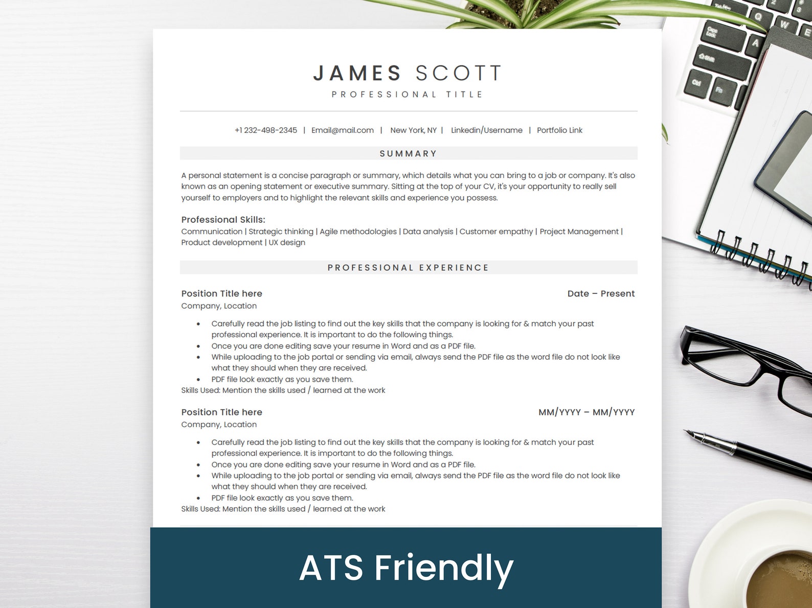 ATS Friendly Resume Template, Word and Pages Resume, ATS Compatible ...
