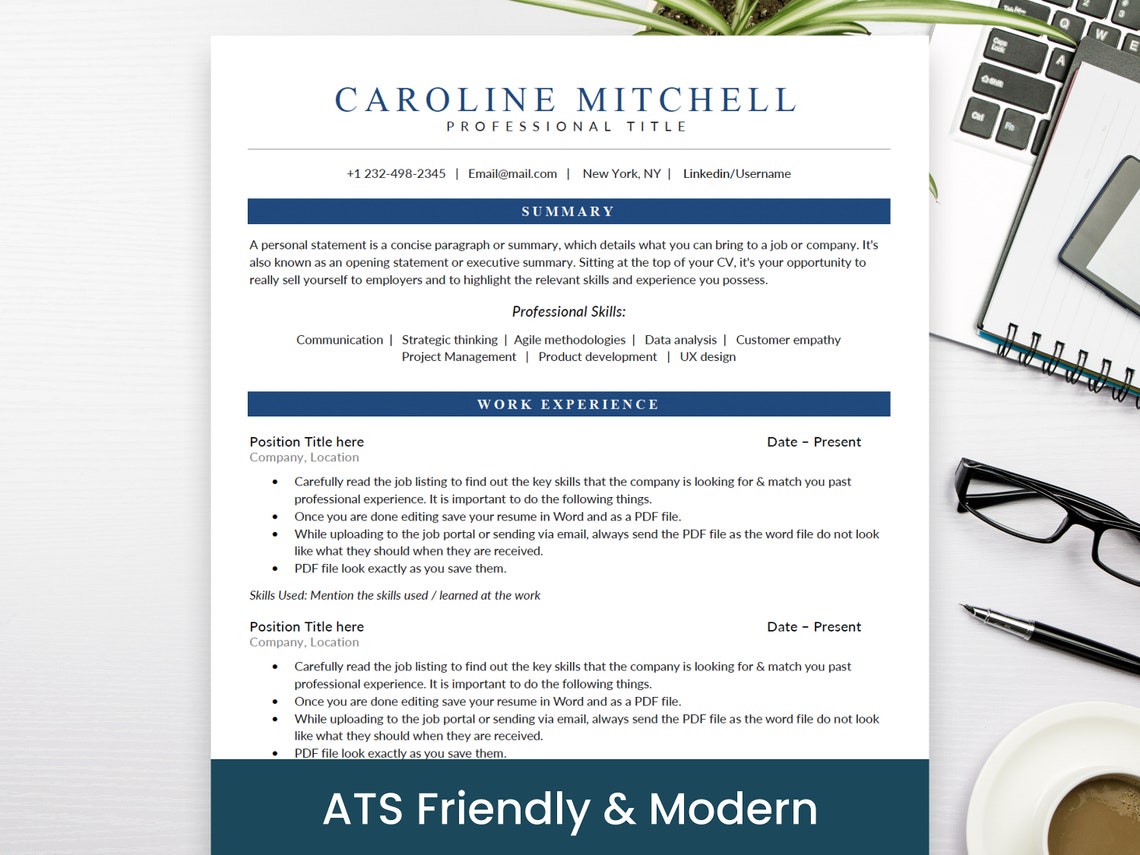Modern ATS Friendly Resume Template, Word and Pages Resume Template, CV ...