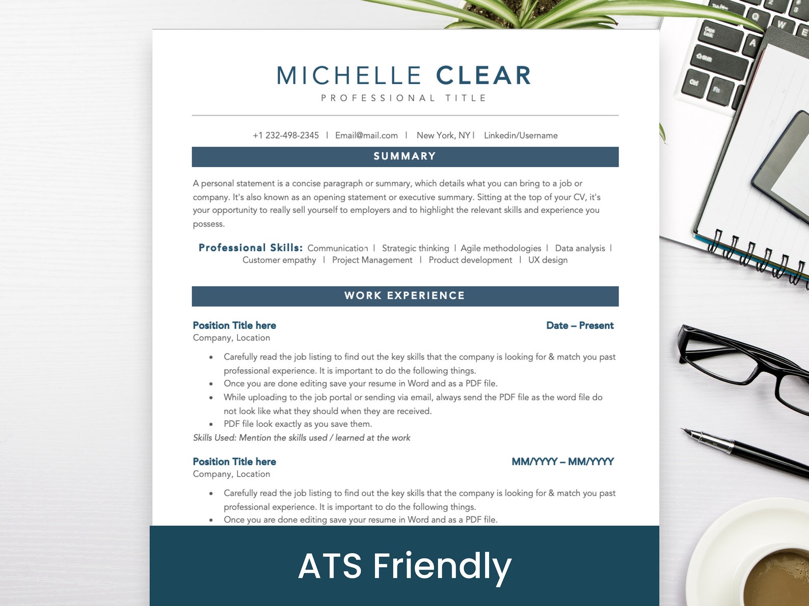 ATS Resume Template for Microsoft Word and Apple Pages Resume, ATS ...
