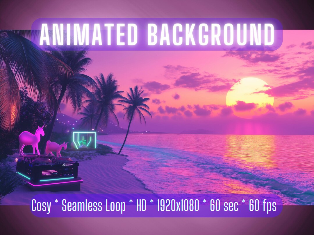 Vtuber Background | Neon Sunset Beach Party | Animated Background ...