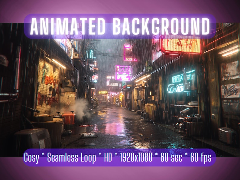 Vtuber Background | Neon Alley Noir | Animated Background | Stream ...