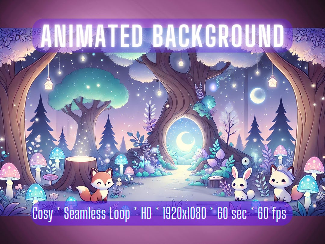 Vtuber Background Animated Cute Starry Mystical Forest Night | Animated ...