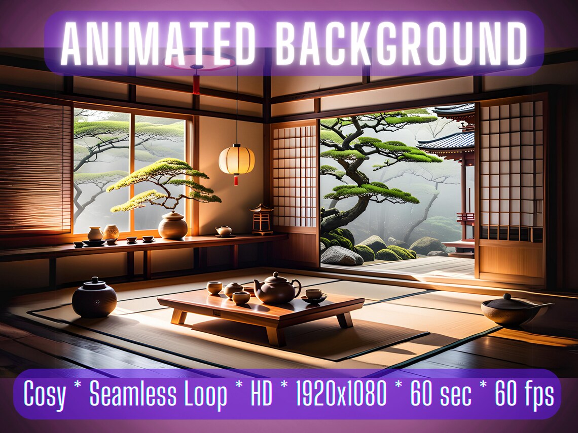 Animated Background |vtuber Background | Japanese Tea Room Zen Garden ...