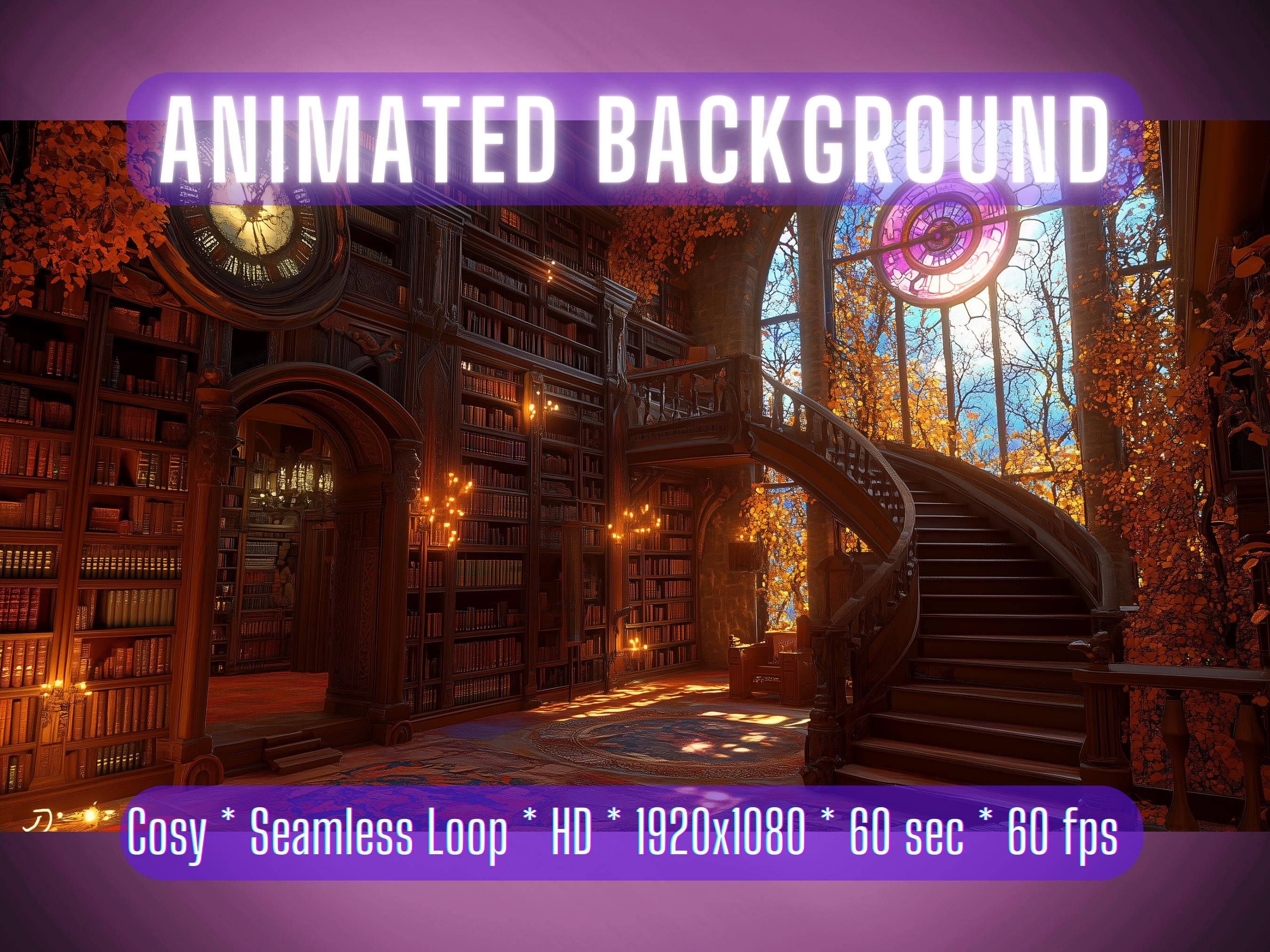 Vtuber Background | Autumn Enchanted Library | Animated Background ...