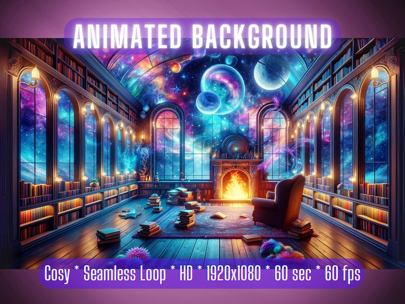 Animated Background Cosmic Library Escape Vtuber Background Twitch ...