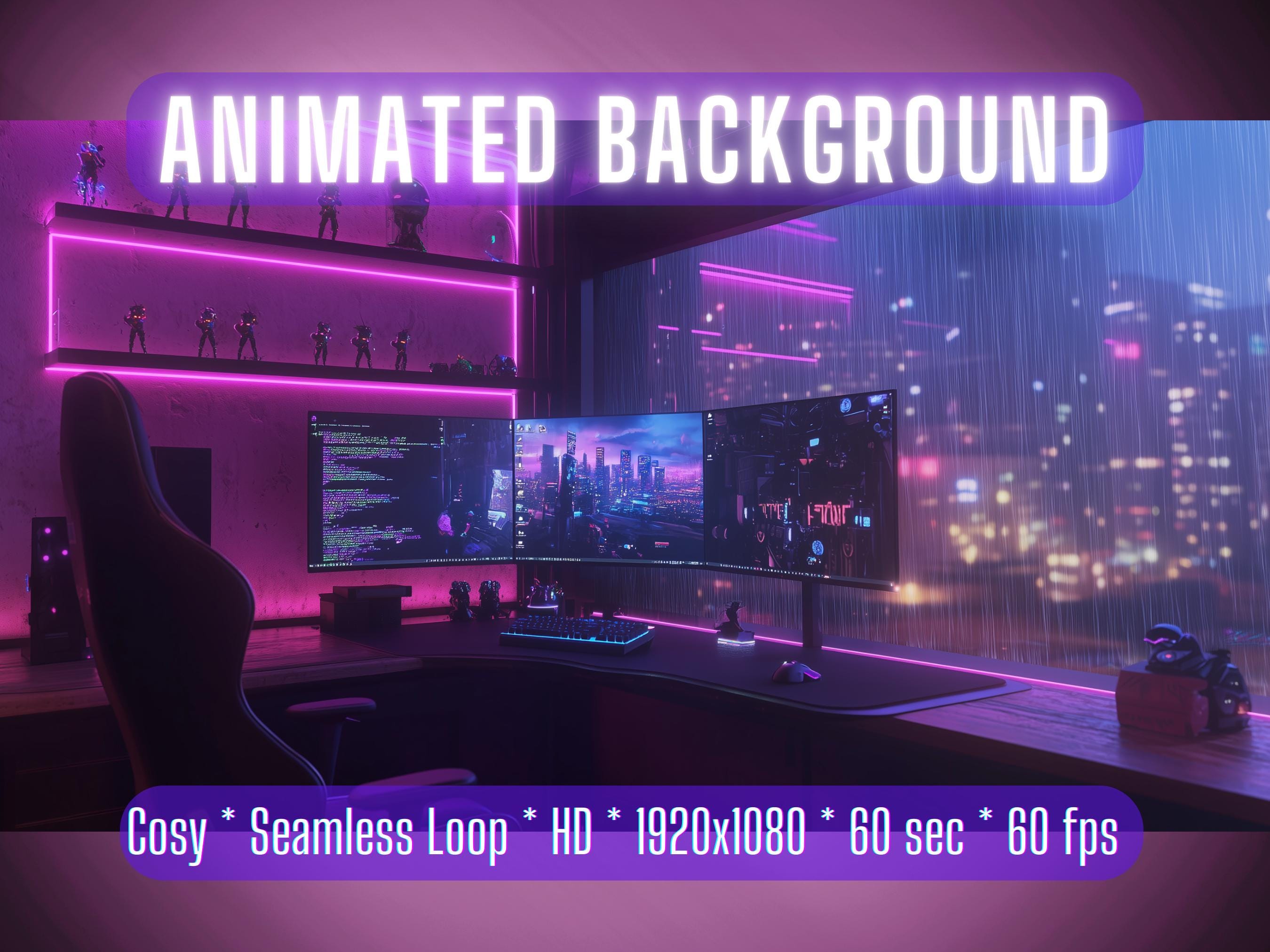 Vtuber Background | Neon City Gaming Room | Animated Background ...