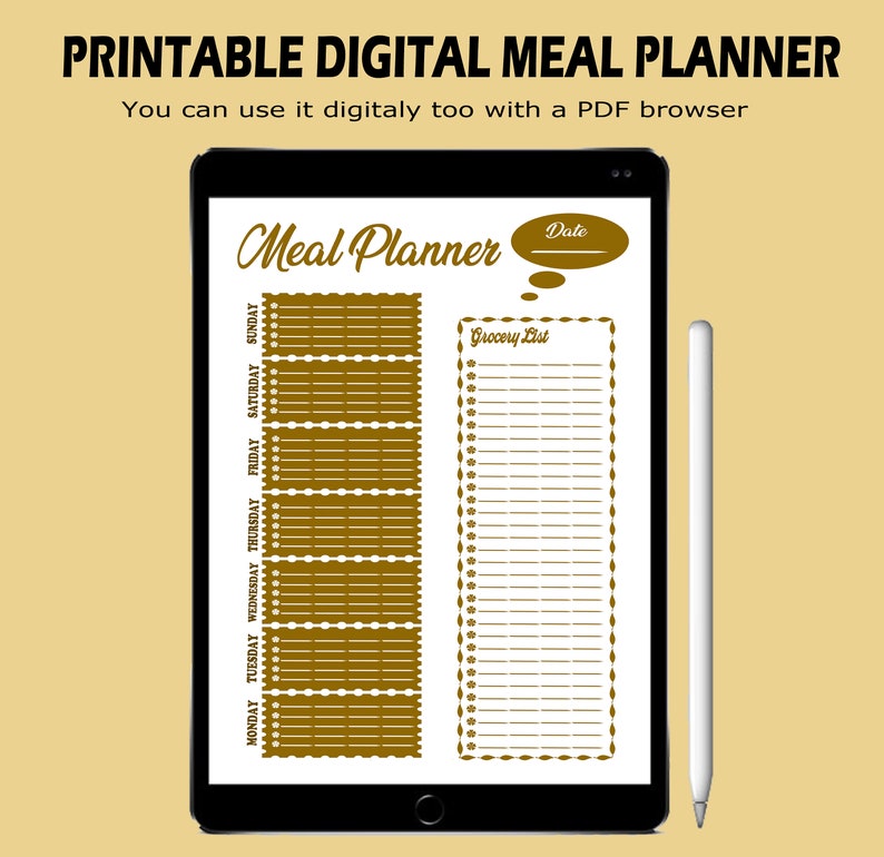 Printable Digital Meal Planner, Food Planner, Meal Prep, Digital ...