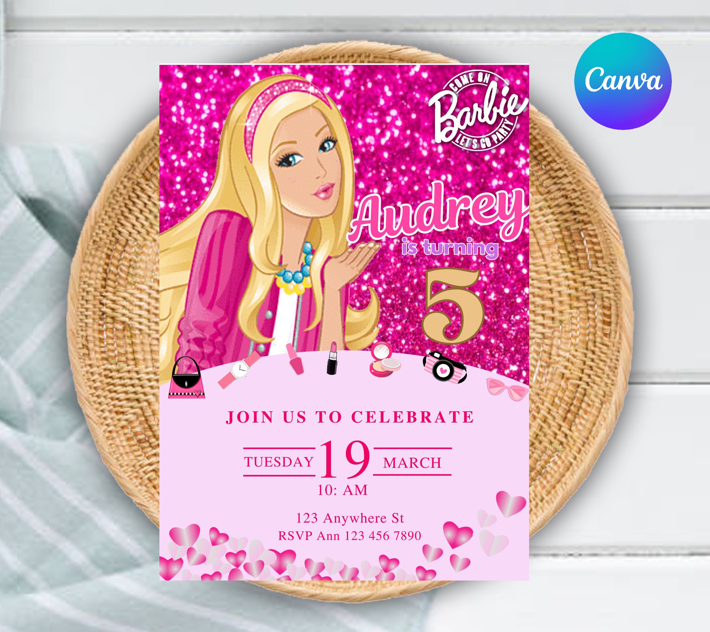 Editable Barbie Birthday Invitation, Pink Doll Birthday Party, Barbie ...