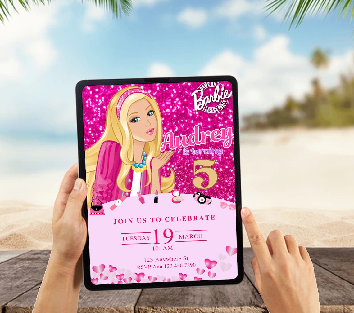 Editable Barbie Birthday Invitation, Pink Doll Birthday Party, Barbie ...