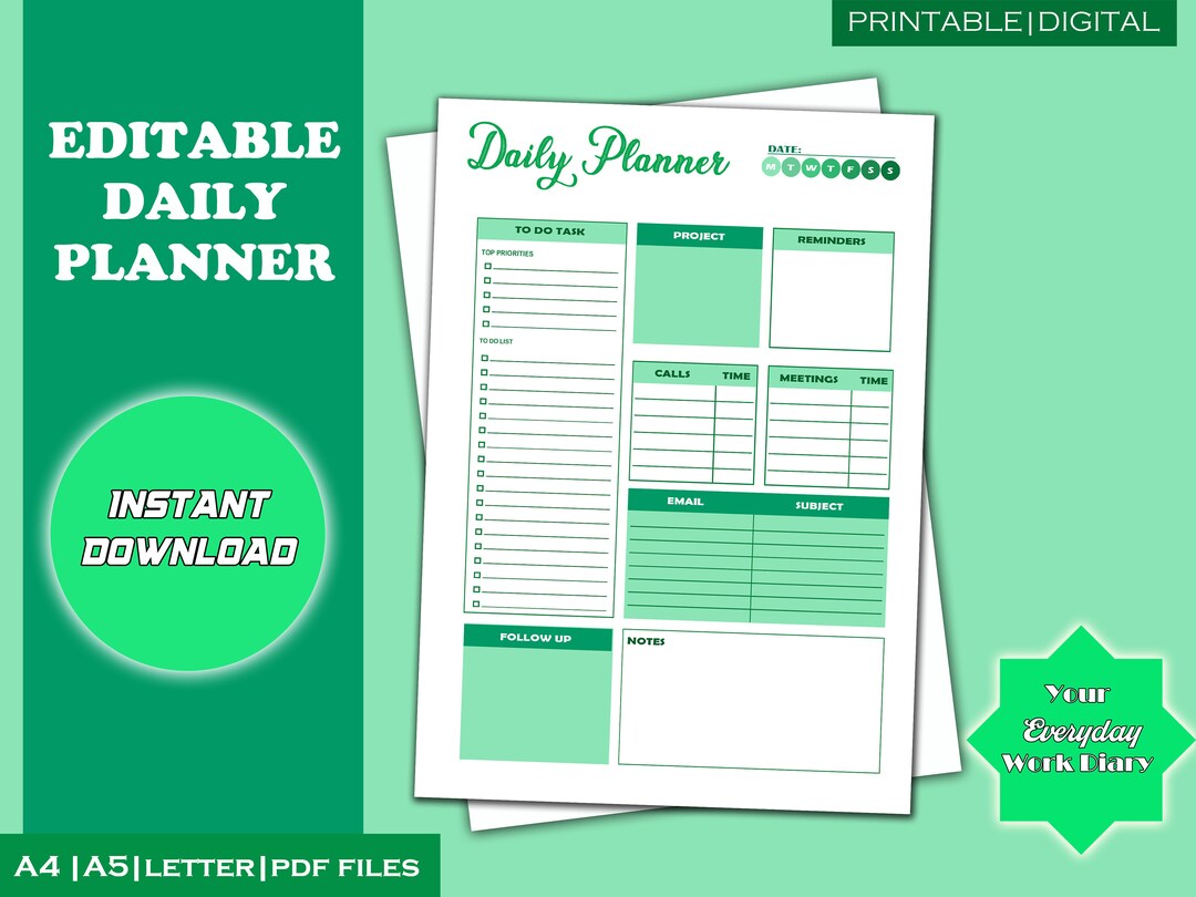 Editable Daily Planner to Do List Printable Productivity Day Planner ...